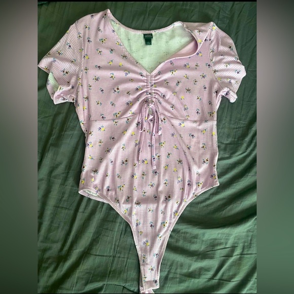 Tops | Purple Flower Bodysuit | Poshmark